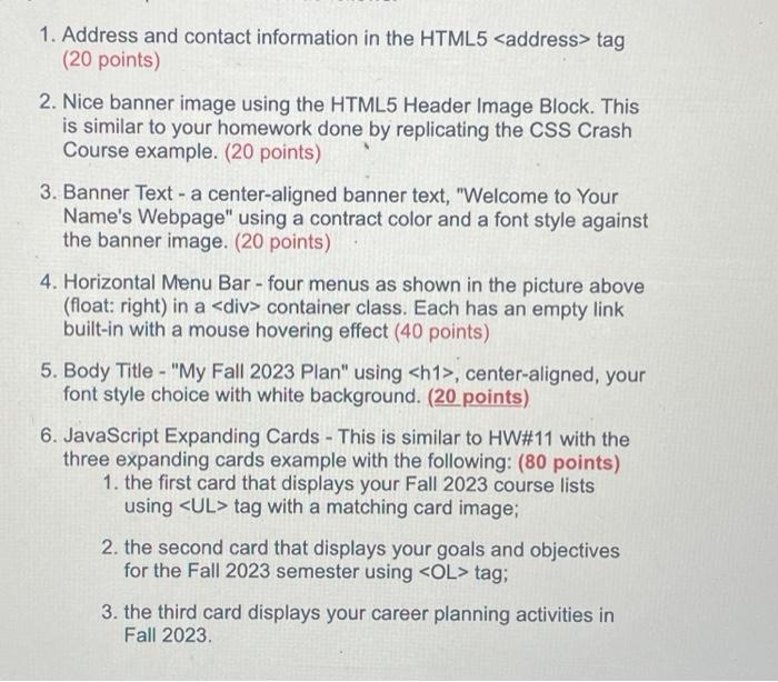 Solved 1. Address and contact information in the HTML5 tag | Chegg.com