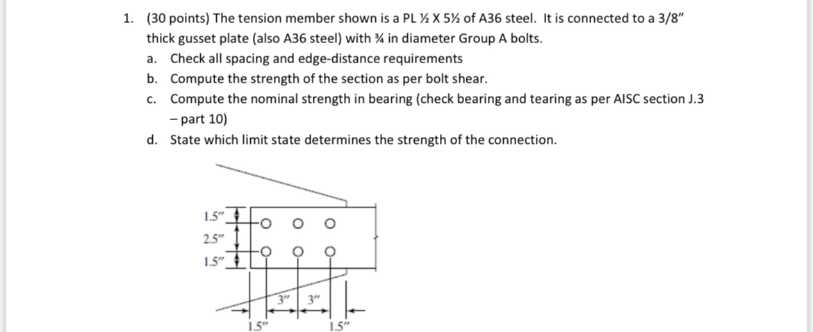 Solved ( 30 ﻿points) ﻿The tension member shown is a PL | Chegg.com
