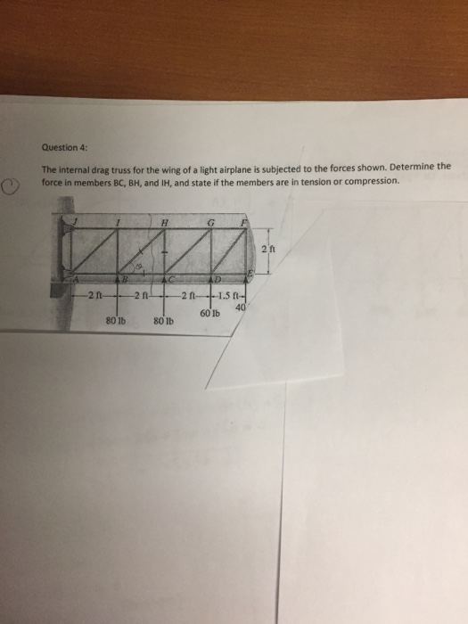 Solved Question 4: The internal drag truss for the wing of a | Chegg.com
