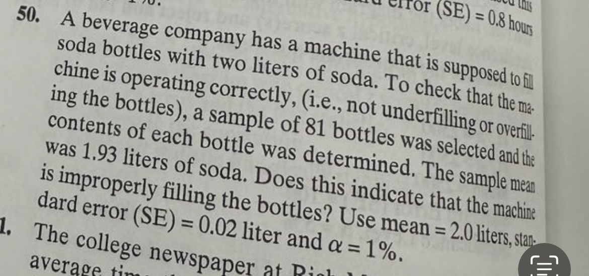 Solved A beverage company has a machine that is supposed to | Chegg.com