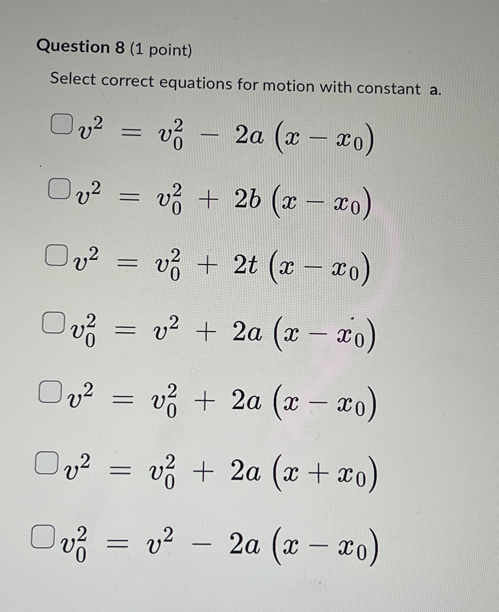 Solved Question 8 (1 ﻿point)Select correct equations for | Chegg.com