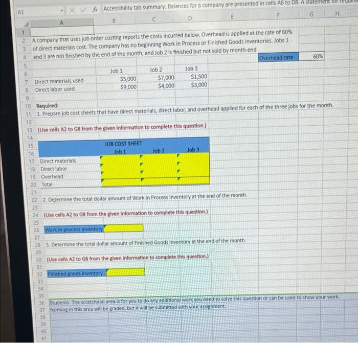 Solved A1 fx Accessibility tab summary: Balances for a | Chegg.com