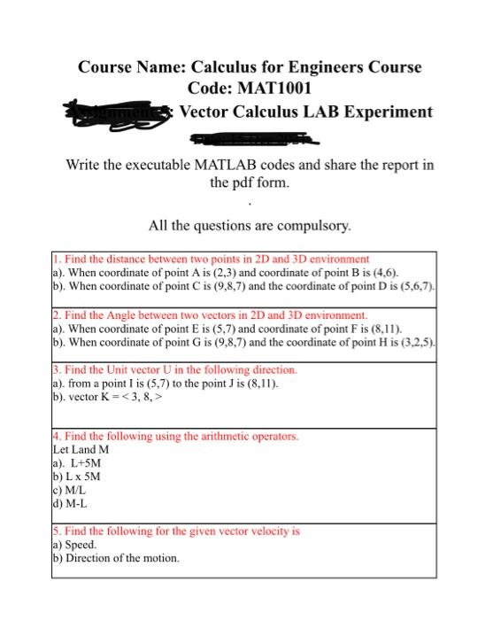 Course Name: Calculus for Engineers Course Code: | Chegg.com