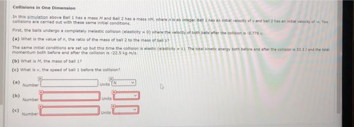 Solved Collisions in One Dimension In this simulation above | Chegg.com