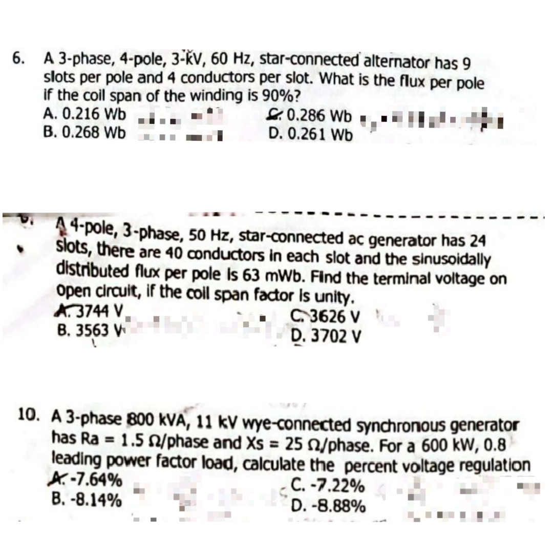 A 3-phase, 4-pole, 3-kV,60Hz, ﻿star-connected | Chegg.com