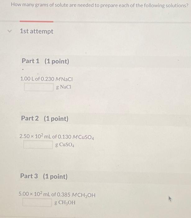 Solved How many grams of solute are needed to prepare each | Chegg.com