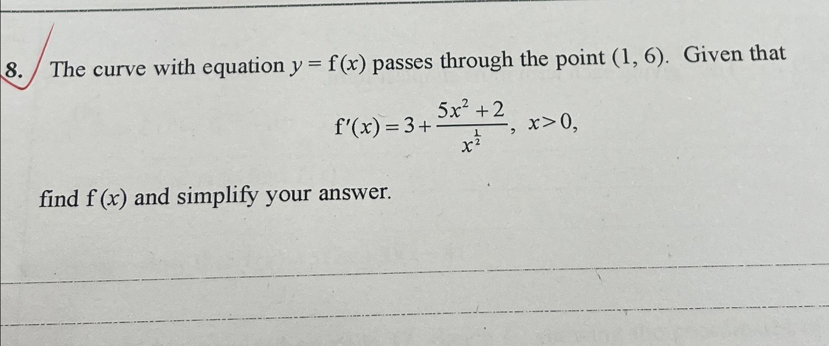 Solved The curve with equation y=f(x) ﻿passes through the | Chegg.com