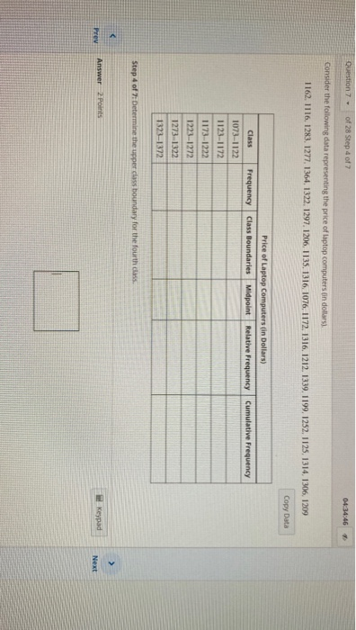 Solved Question 7 of 28 Step 1 of 2 Consider the following | Chegg.com