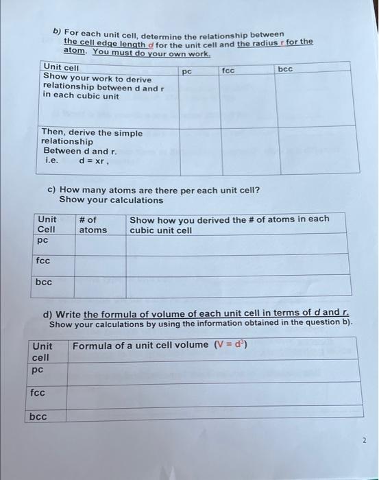Solved b) For each unit cell, determine the relationship | Chegg.com