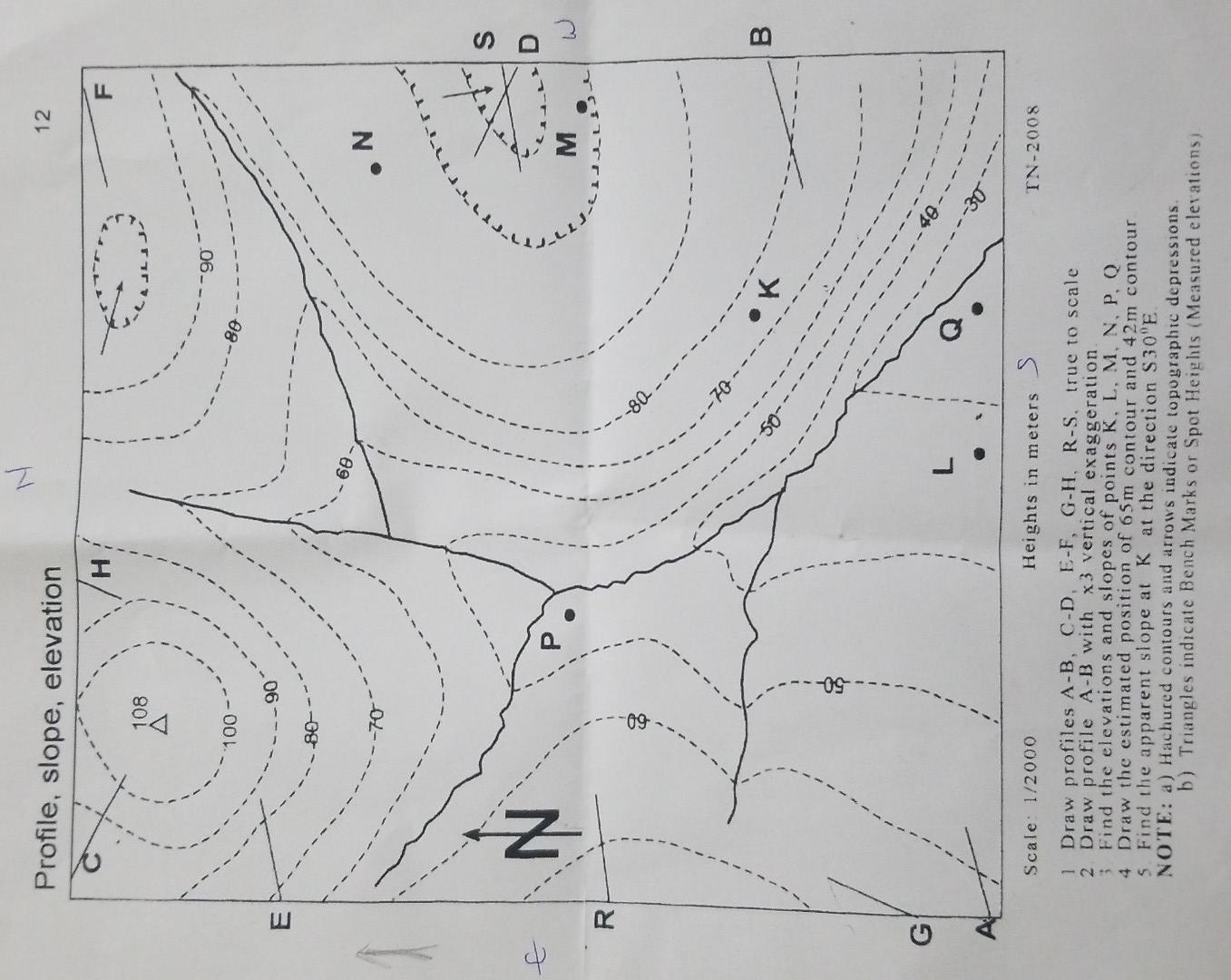 Profile, slope, elevation 12 1 Draw profiles A-B, | Chegg.com