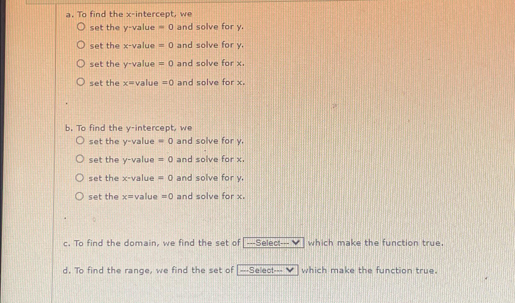 Solved a. To find the x-intercept, we\\nset the y-value =0 | Chegg.com