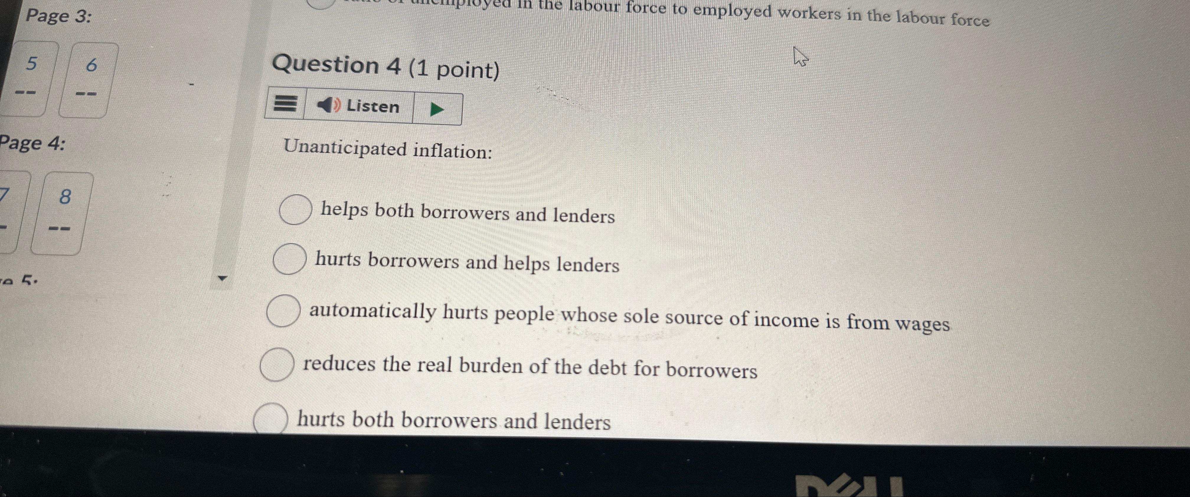 Solved Page 4:8Question 4 (1 ﻿point)ListenUnanticipated | Chegg.com