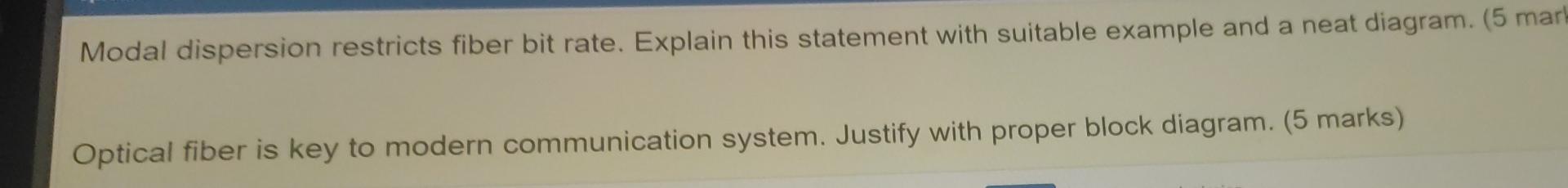 Solved Modal dispersion restricts fiber bit rate. Explain | Chegg.com