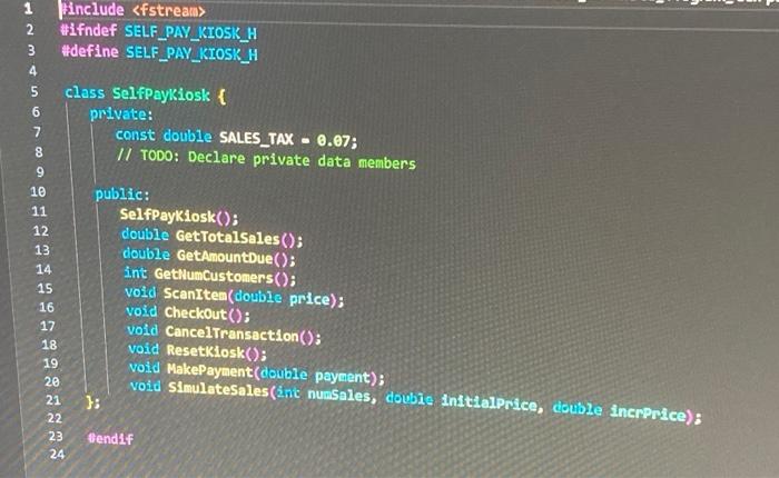 Solved Program Specifications Write a SelfPaykiosk class to | Chegg.com
