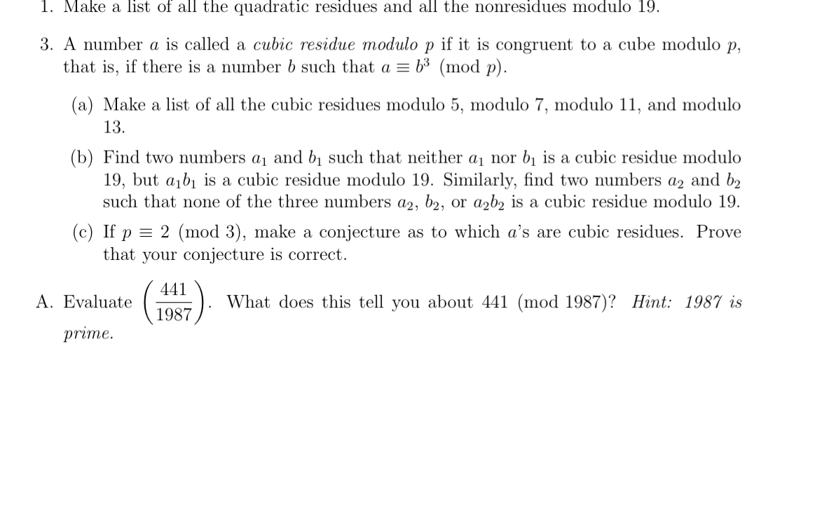 Solved Make a list of all the quadratic residues and all the | Chegg.com