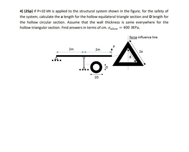 Solved 4) (25p) If P=10 kN is applied to the structural | Chegg.com