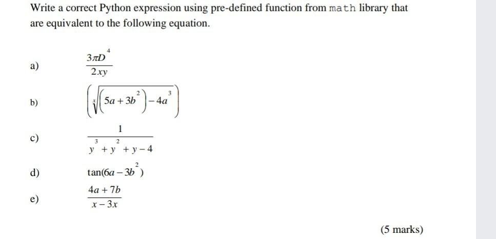 Solved Write a correct Python expression using pre-defined | Chegg.com