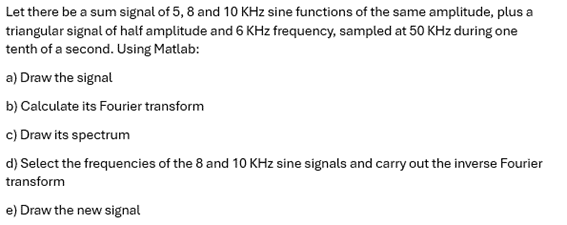 Solved Let there be a sum signal of 5,8 ﻿and 10KHz ﻿sine | Chegg.com