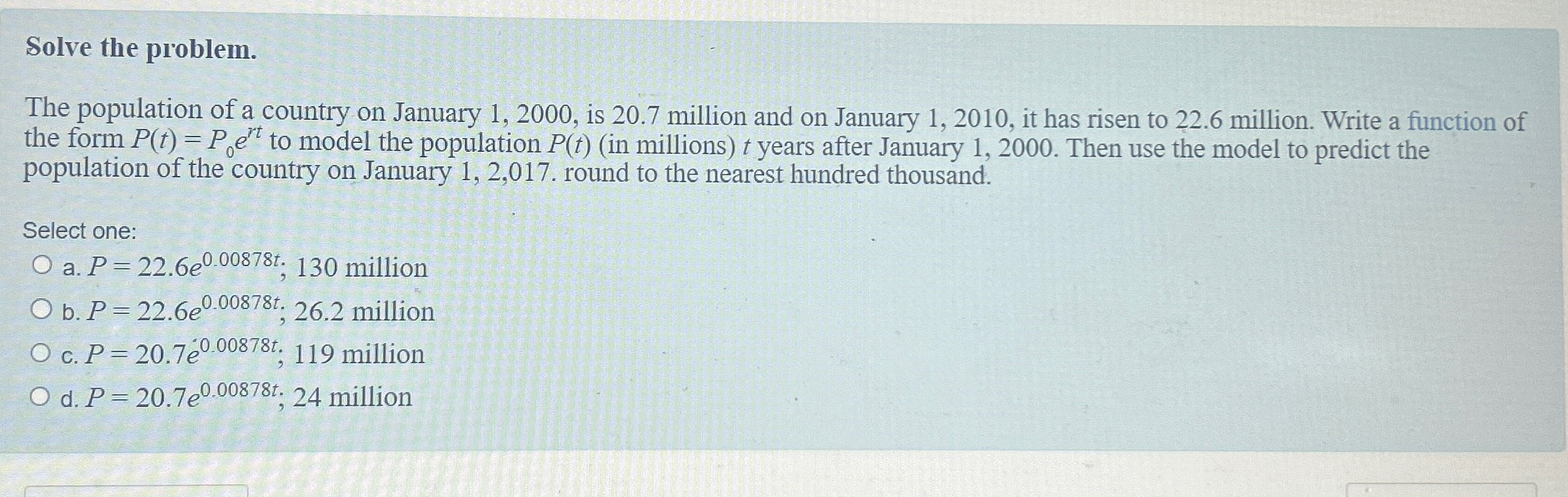 Solved Solve the problem.The population of a country on | Chegg.com