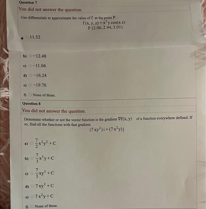Solved You did not answer the question. Use differentials to | Chegg.com