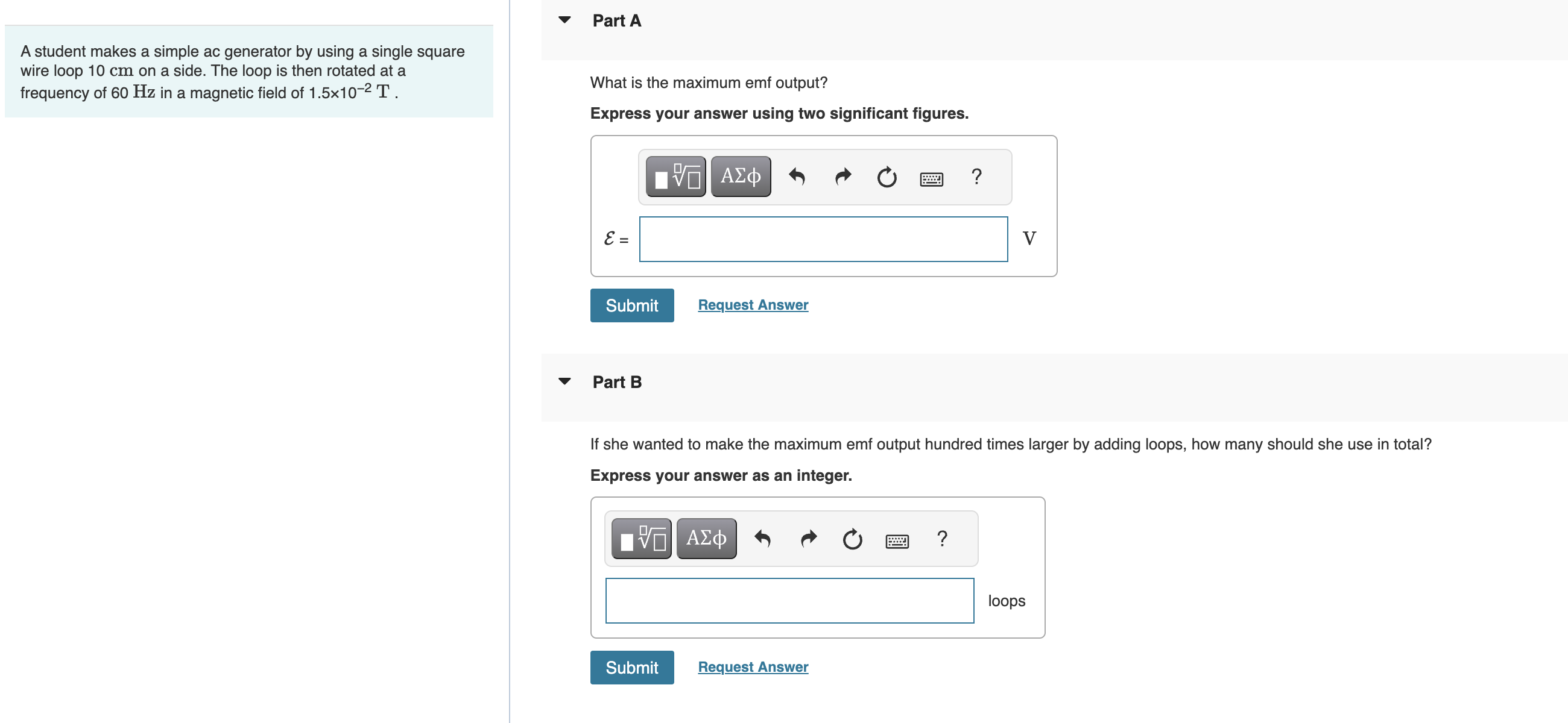 Solved Part AA student makes a simple ac generator by using | Chegg.com