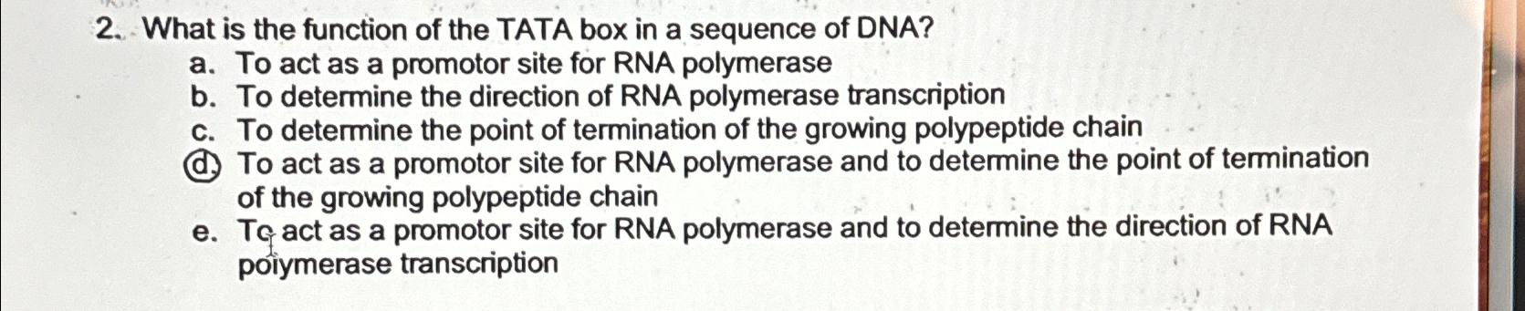 Solved What is the function of the TATA box in a sequence of | Chegg.com