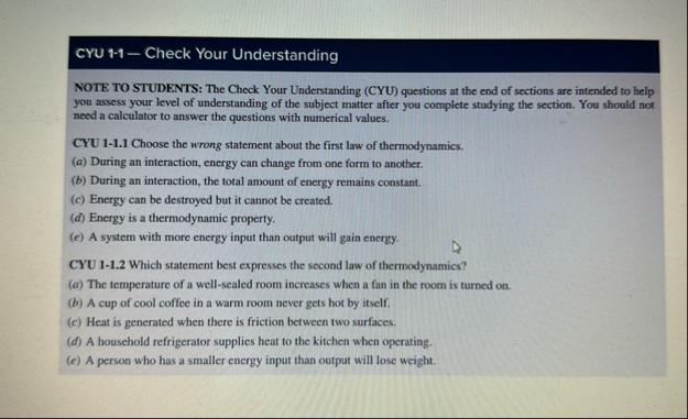 Solved CYU 1-1 - ﻿Check Your UnderstandingNOTE TO STUDENTS: | Chegg.com