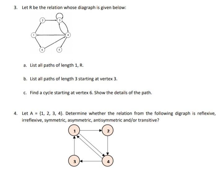 Solved 3. Let R be the relation whose diagraph is given | Chegg.com