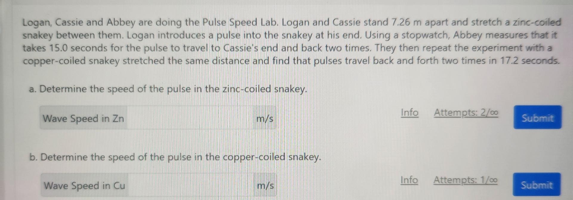Solved Logan, Cassie and Abbey are doing the Pulse Speed | Chegg.com
