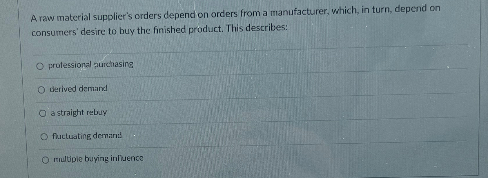 Solved A raw material supplier's orders depend on orders | Chegg.com