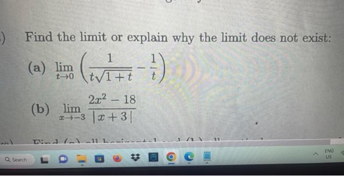 Solved Find the limit or explain why the limit does not | Chegg.com