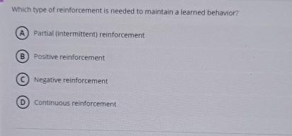 Solved Which type of reinforcement is needed to maintain a | Chegg.com