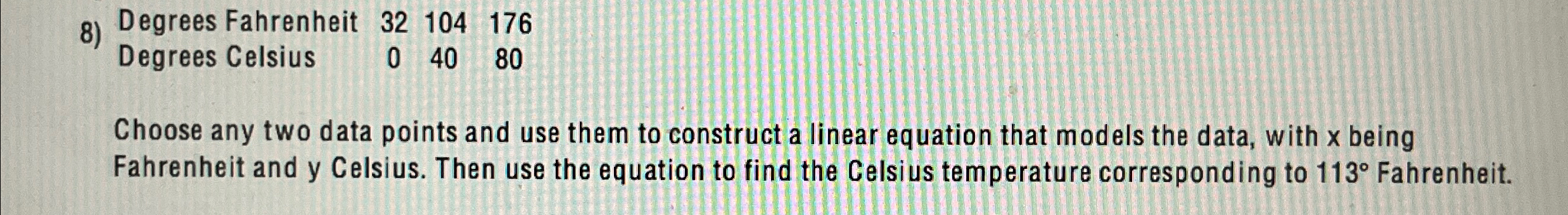 Solved \table[[Degrees Fahrenheit,32,104,176],[Degrees | Chegg.com