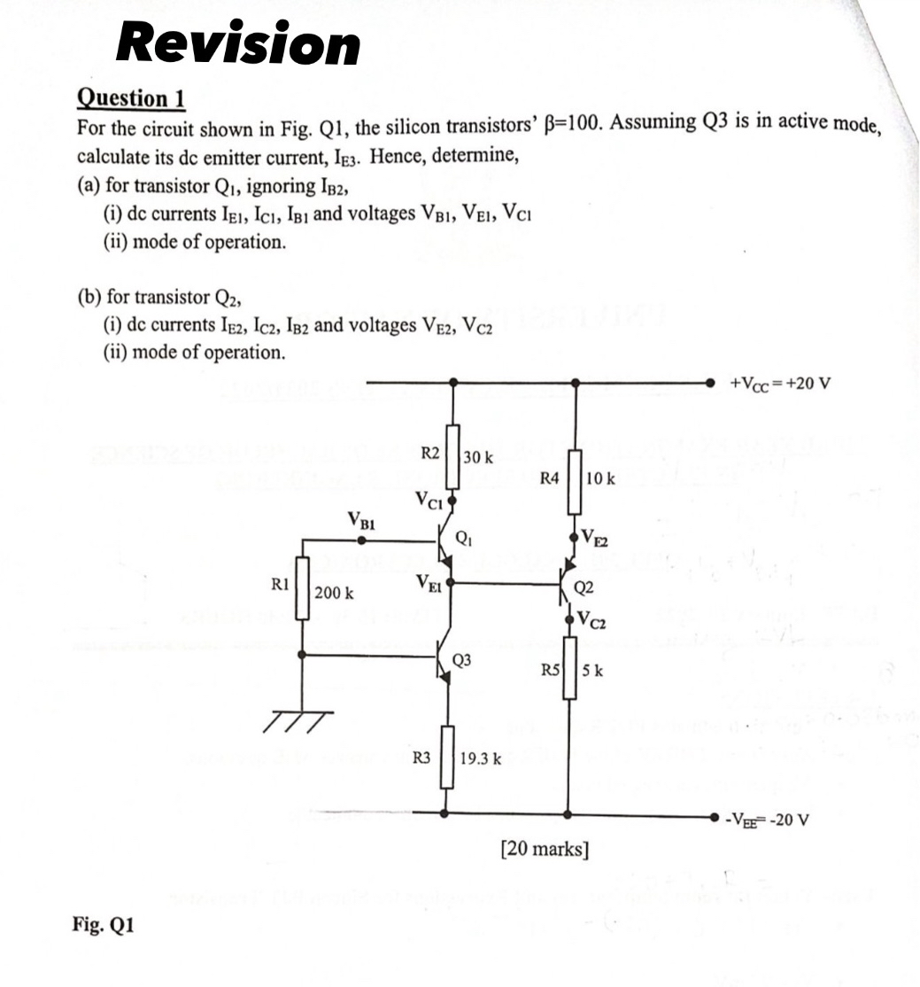 Solved RevisionQuestion 1For the circuit shown in Fig. Q1, | Chegg.com