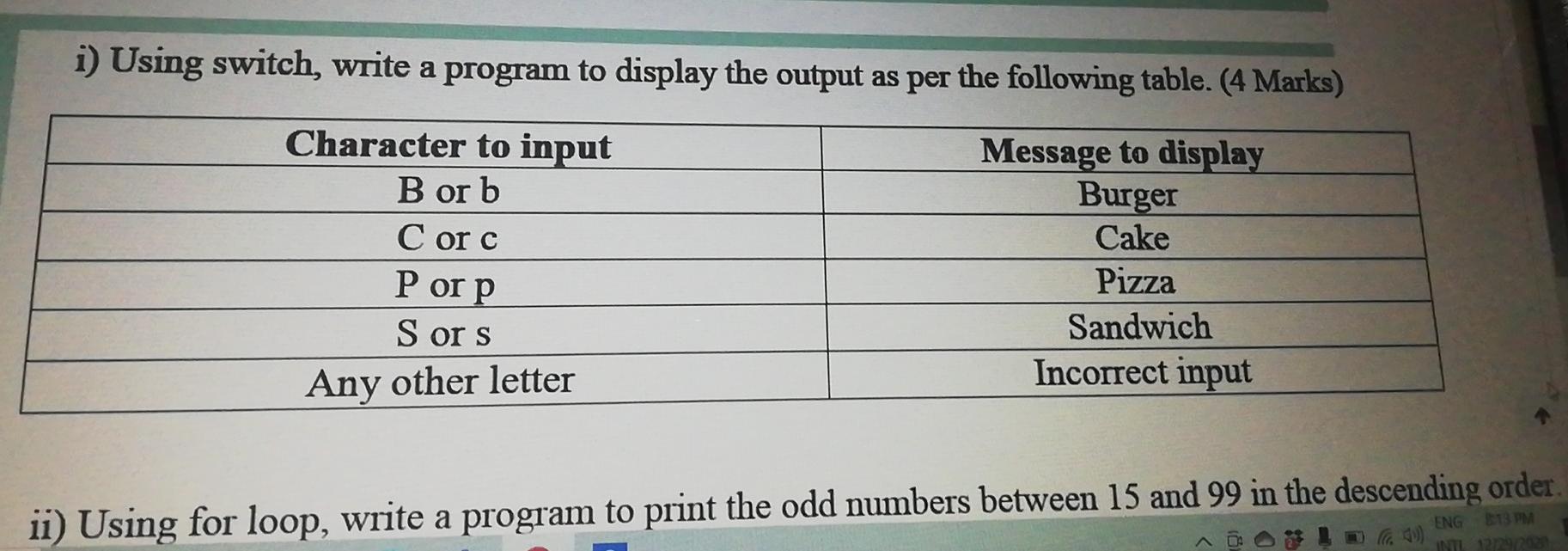 Solved i) Using switch, write a program to display the | Chegg.com