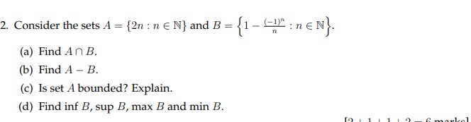 Solved Consider the sets A={2n:ninN} ﻿and | Chegg.com