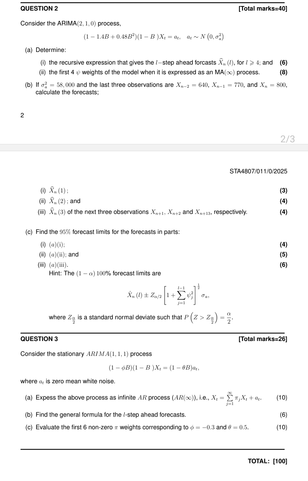 Solved QUESTION 2Consider the ARIMA(2, 1, 0) ﻿process,2(a) | Chegg.com