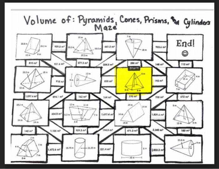 Solved Volume Of Pyramids Cones Prisms Ka Cylinders Maze Chegg