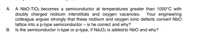 Solved A. A NbO-TiO2 becomes a semiconductor at temperatures | Chegg.com
