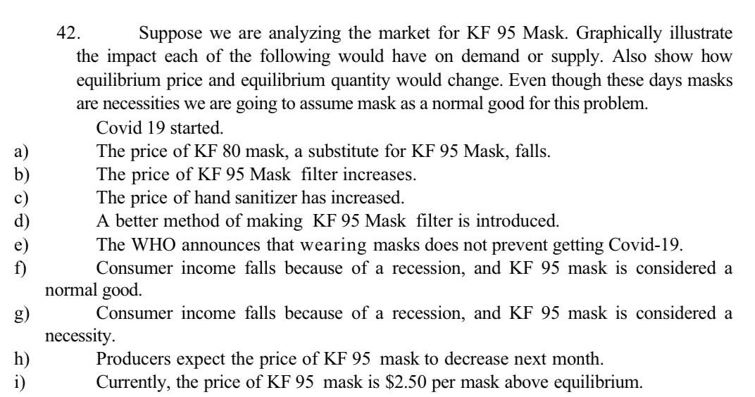 Solved 42. Suppose we are analyzing the market for KF 95 | Chegg.com