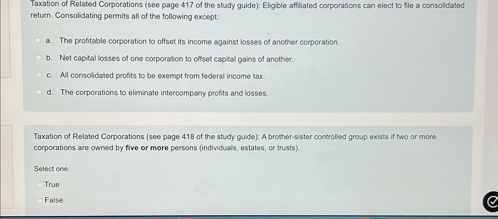 Solved Taxation of Related Corporations (see page 417 ﻿of | Chegg.com