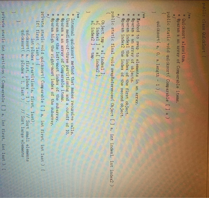 Solved Download the QuickSort.java and implement the missing | Chegg.com