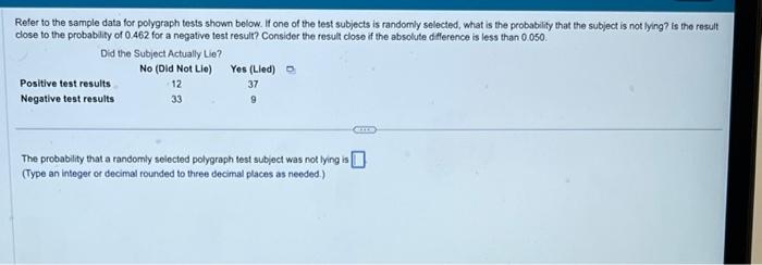 Solved Refer to the sample data for polygraph tests shown | Chegg.com