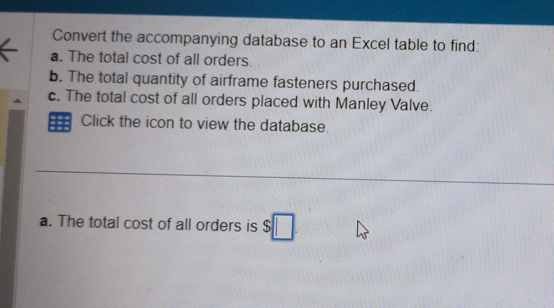 Solved Convert the accompanying database to an Excel table | Chegg.com