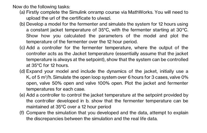 Assignment: cascade control of fermenter temperature | Chegg.com