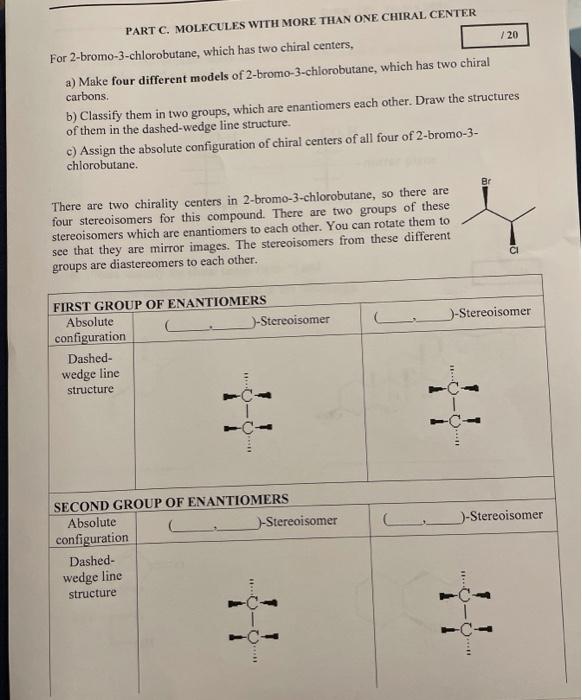Solved PART C. MOLECULES WITH MORE THAN ONE CHIRAL CENTER | Chegg.com
