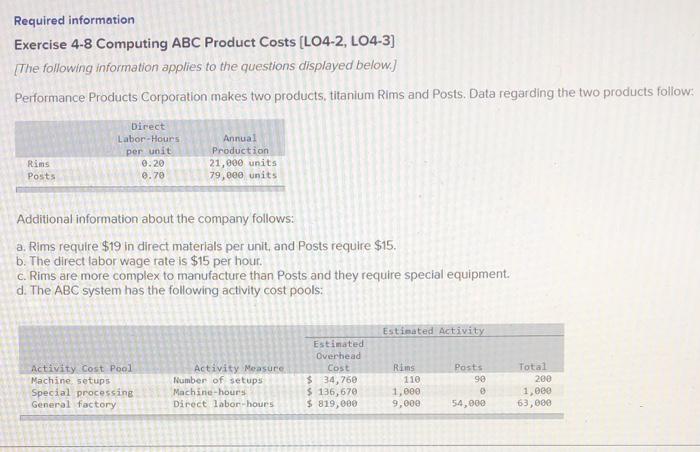 Solved Required information Exercise 4-8 Computing ABC | Chegg.com