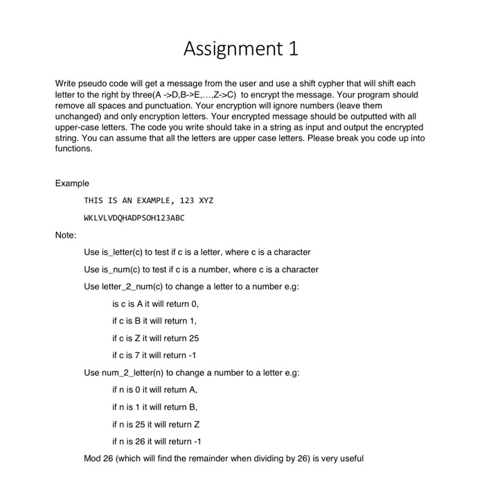 Solved Assignment 1 Write pseudo code will get a message | Chegg.com Solved Assignment 1 Write pseudo code will get a message | Chegg.com