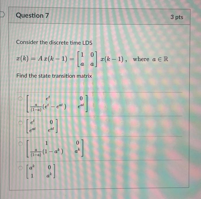 Solved Consider the discrete time LDS | Chegg.com