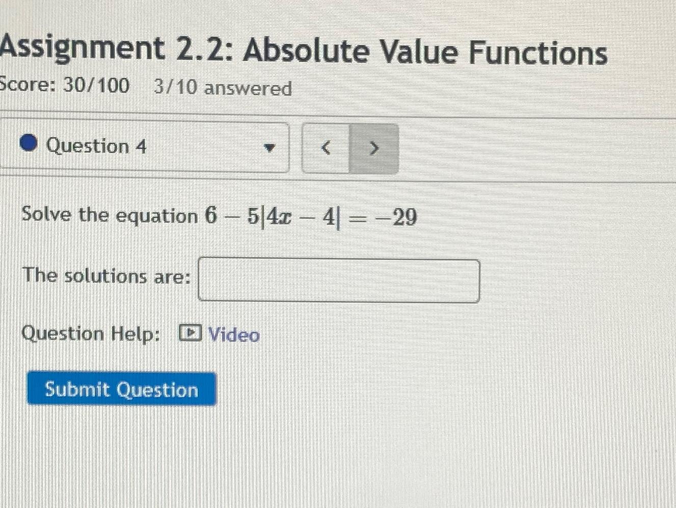 Solved Assignment 2.2: Absolute Value FunctionsScore: | Chegg.com